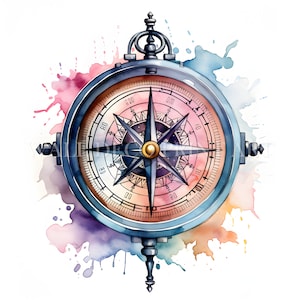 Watercolor Compass Clipart Bundle - 11 High Quality Jpgs - Digital ...