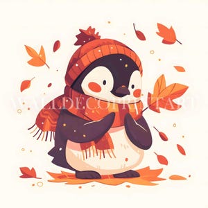 10 Cute Autumn Penguin Clipart Bundle - High Quality Jpgs - Digital ...