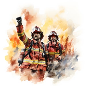 Happy Firefighters Clipart Bundle - 11 High Quality Jpgs - Digital ...