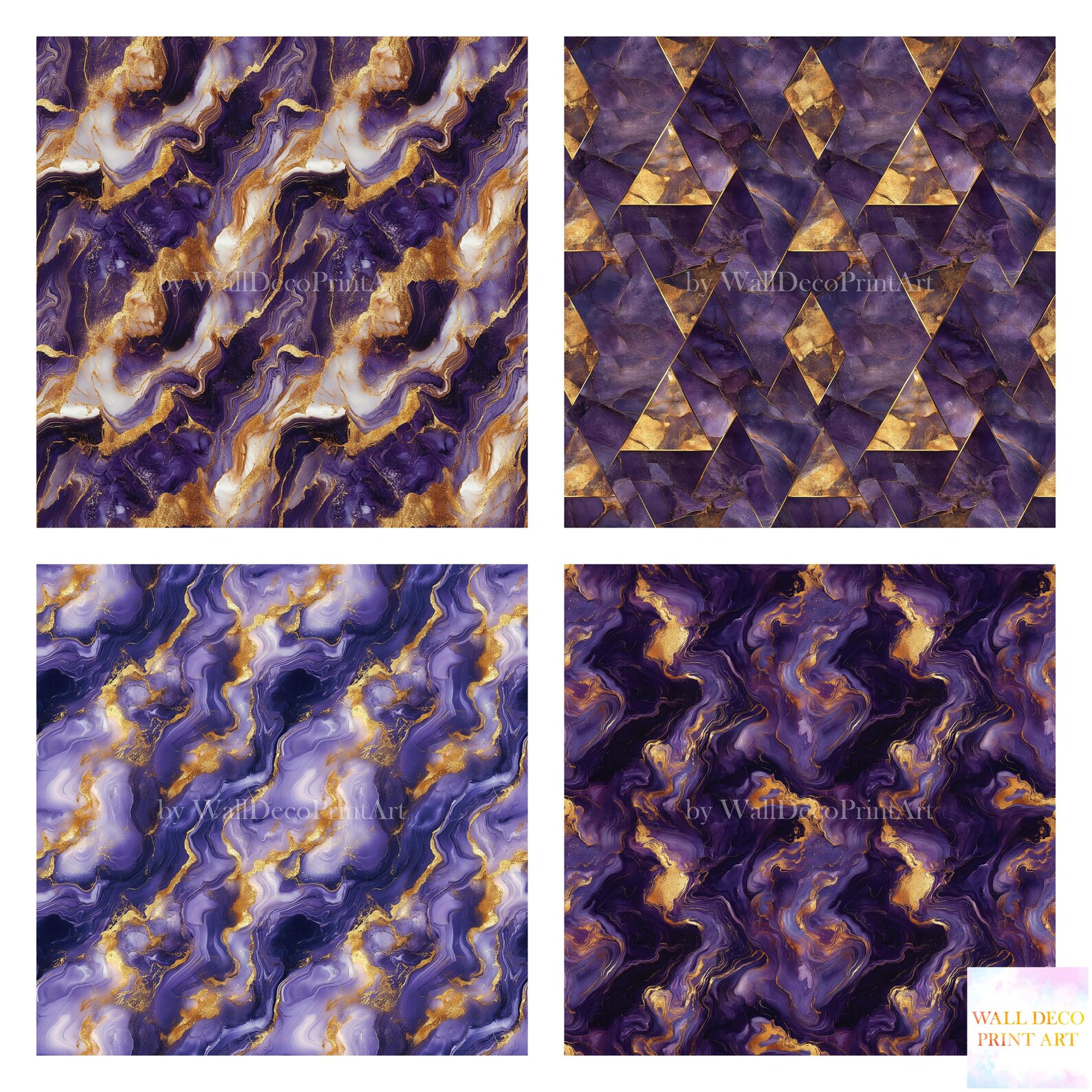 Golden Purple Marble Digital Paper - Seamless Abstract Design for ...