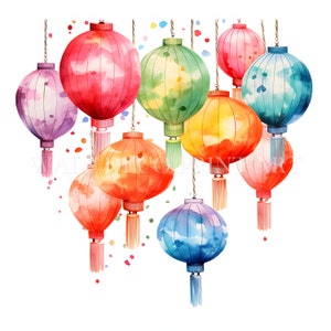 Colorful Paper Lanterns Clipart - 10 High Quality Jpgs - Digital ...