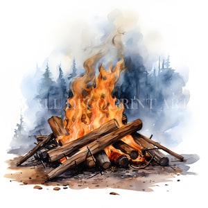 Watercolor Bonfire Clipart Bundle - 10 High Quality Jpgs - Digital ...
