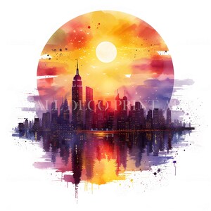 City Sunrise & Sunset Clipart Bundle - 10 High Quality Jpgs - Digital ...