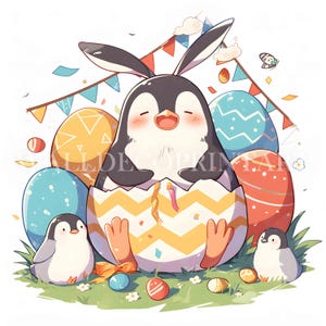 10 Cute Easter Penguin Clipart Bundle - High Quality JPG - Digital ...