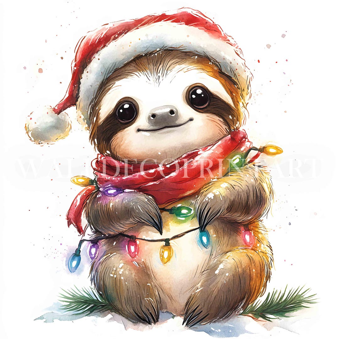 Christmas Sloth Lights Clipart Bundle 10 High Quality JPG Digital ...