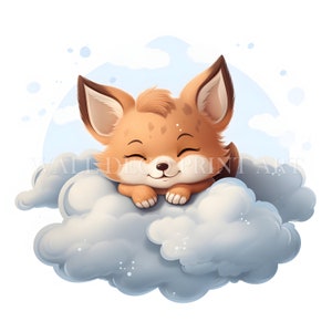 Fox Sleeping on a Cloud Clipart Bundle - 10 High Quality Jpgs - Digital ...