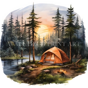 Watercolor Camping Clipart Bundle - 10 High Quality Jpgs - Digital ...