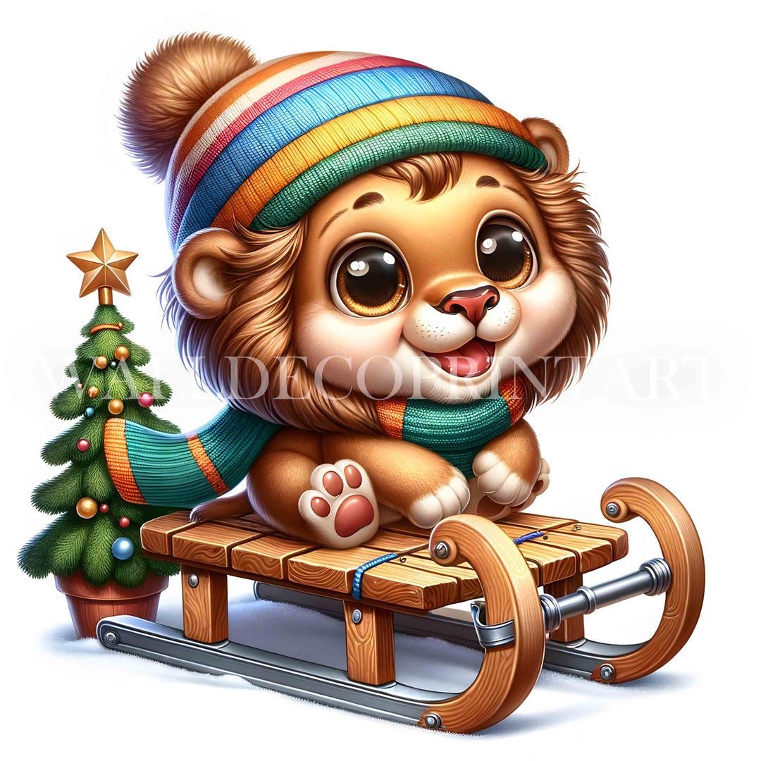 10 Christmas Winter Lion Clipart Bundle - High Quality Jpgs - Digital ...