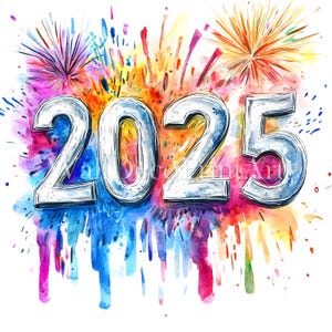 Silver 2025 New Year Clipart Bundle - 9 High Quality Jpgs - Digital ...
