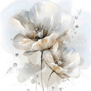 Ivory & Silver Abstract Flowers Clipart Bundle - 10 High Quality Jpgs ...