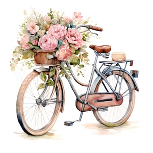 Watercolor Floral Bicycle Clipart Bundle - 10 High Quality JPG ...