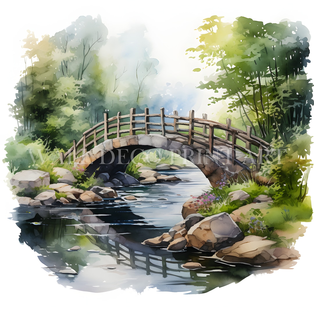 Watercolor Old Bridge Clipart Bundle - 10 High Quality Jpgs - Digital ...