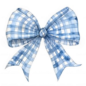 10 Blue Checked Bow Clipart Bundle - High Quality Jpgs - Digital ...