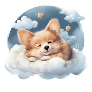Dog Sleeping on a Cloud Clipart Bundle - 10 High Quality Jpgs - Digital ...