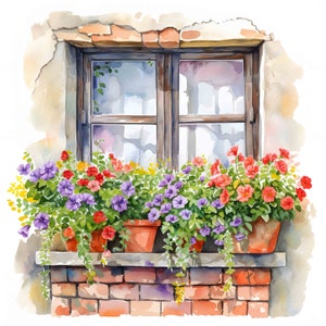 Flowery Window Box Clipart Bundle - 12 High Quality Jpgs - Digital Downloads - Commercial Use ...