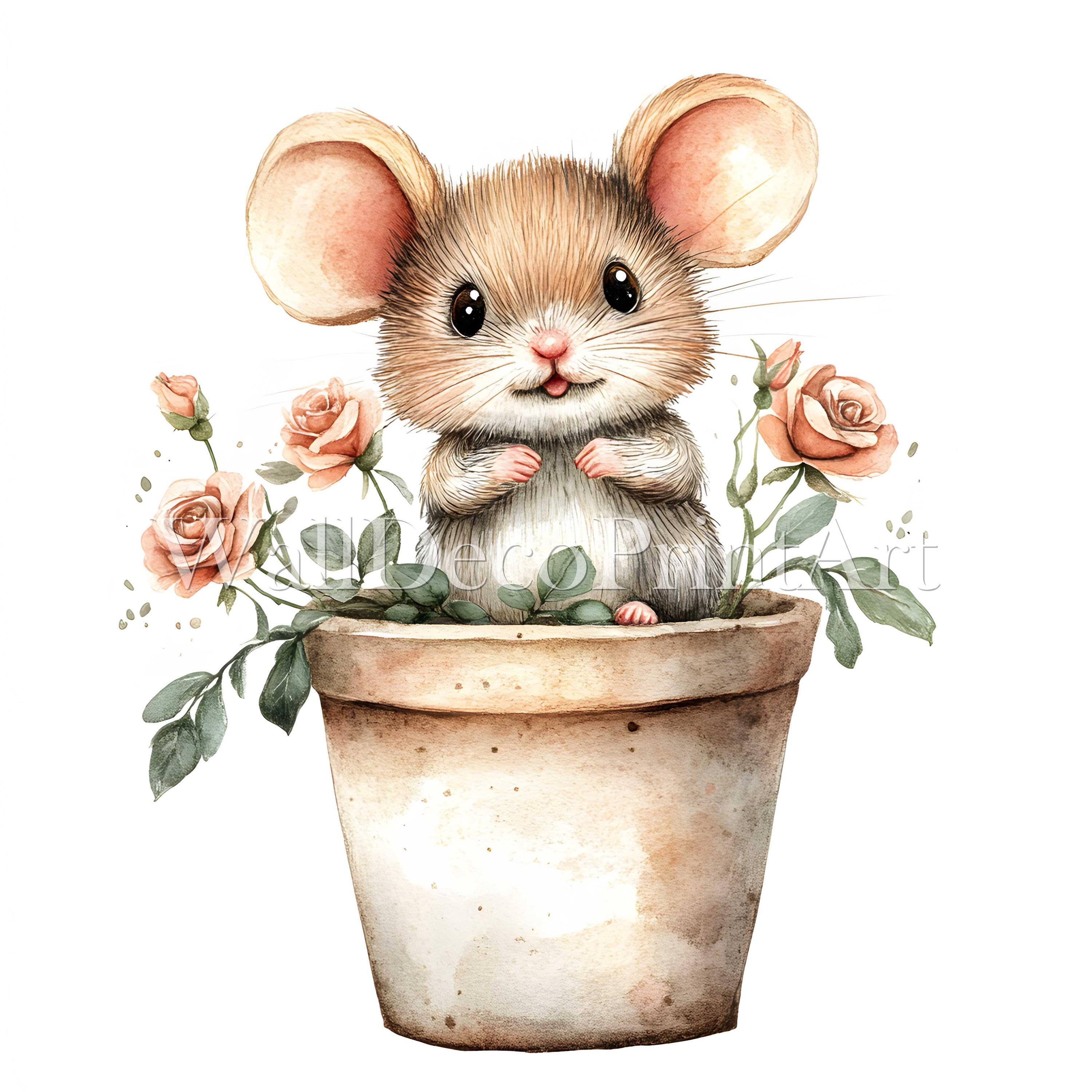 Cute MOUSE in a Pot Clipart Bundle - 10 High Quality Jpgs - Digital ...