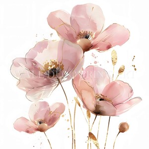 Pink & Gold Abstract Flowers Clipart Bundle 10 High Quality Jpgs ...