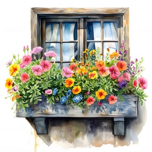 Flowery Window Box 2 Clipart Bundle - 12 High Quality Jpgs - Digital ...