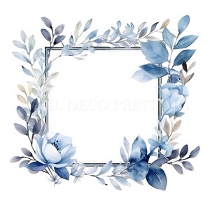 Square Botanical Wreath Clipart BLUE - 10 High Quality Jpgs ...