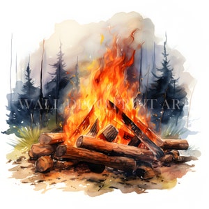 Watercolor Bonfire Clipart Bundle - 10 High Quality Jpgs - Digital ...