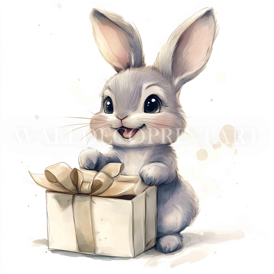 Birthday Rabbit GIFT Clipart Bundle - 10 High Quality Jpgs - Digital ...