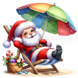 Santa Claus at Beach Surfing Clipart Bundle - 7 High Quality JPG ...