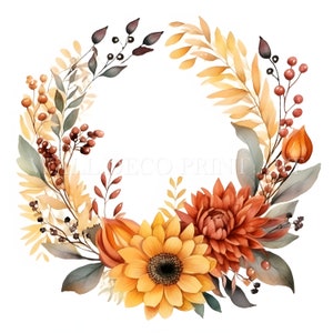 Autumn Floral Wreath Clipart - 10 High Quality JPG - Instant Digital ...