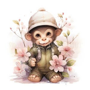 Cute Spring Flower Monkey Clipart Bundle - 10 High Quality JPG ...
