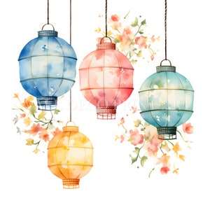 Colorful Paper Lanterns Clipart - 10 High Quality Jpgs - Digital ...