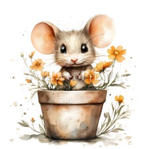 Cute MOUSE in a Pot Clipart Bundle - 10 High Quality Jpgs - Digital ...