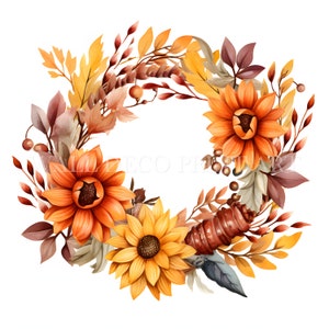 Autumn Floral Wreath Clipart - 10 High Quality JPG - Instant Digital ...