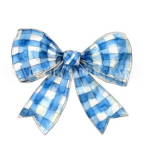 10 Blue Checked Bow Clipart Bundle - High Quality Jpgs - Digital ...