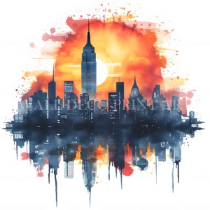 City Sunrise & Sunset Clipart Bundle - 10 High Quality Jpgs - Digital ...