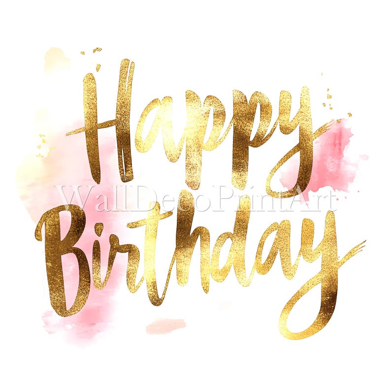 10 Pink & Gold Happy Birthday Clipart Bundle - High Quality Jpgs ...