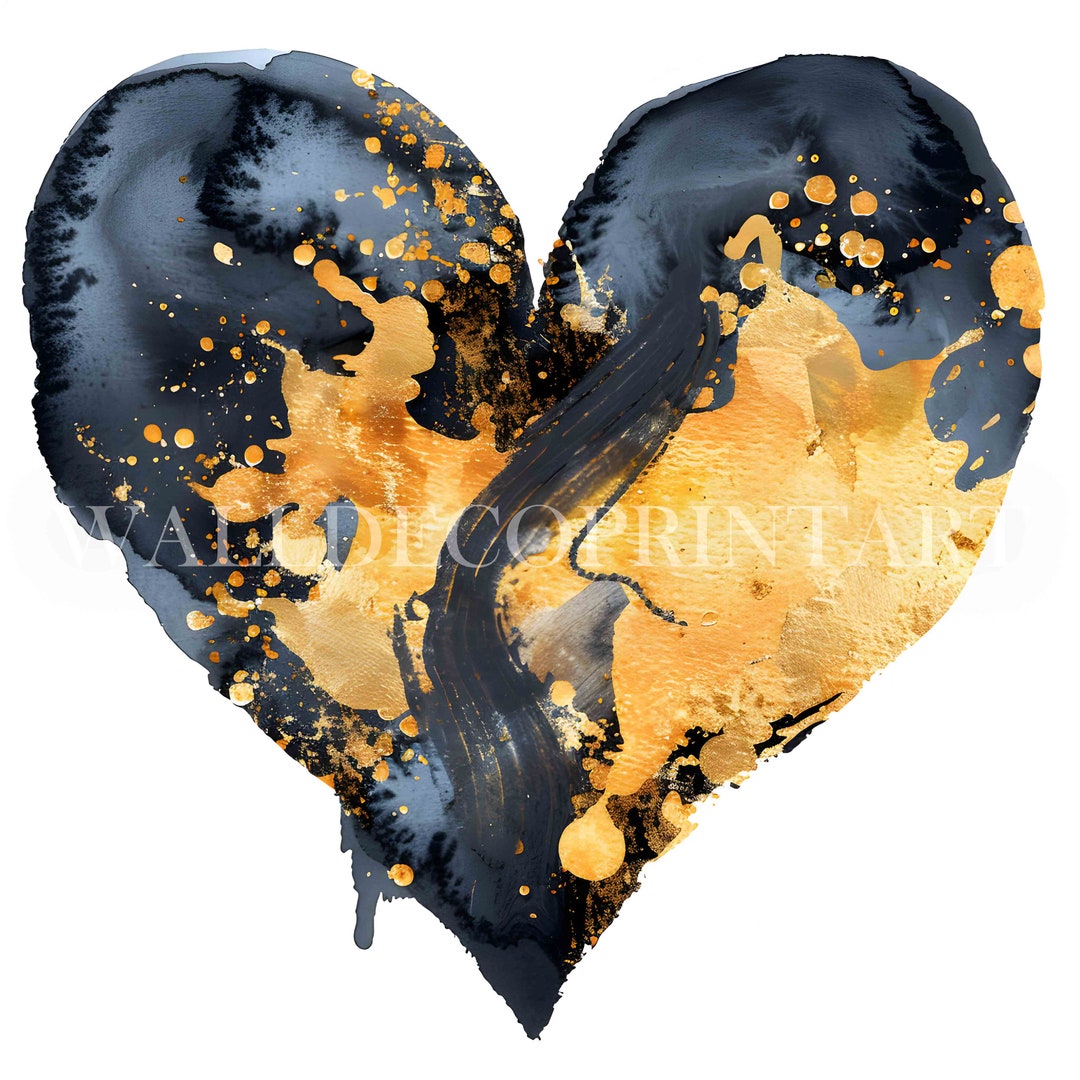 Cute Black & Gold Abstract Heart Clipart Bundle - 10 High Quality JPG ...