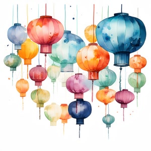 Colorful Paper Lanterns Clipart - 10 High Quality Jpgs - Digital ...