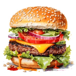 Tasty Hamburger Clipart Bundle - 10 High Quality Jpgs - Digital ...