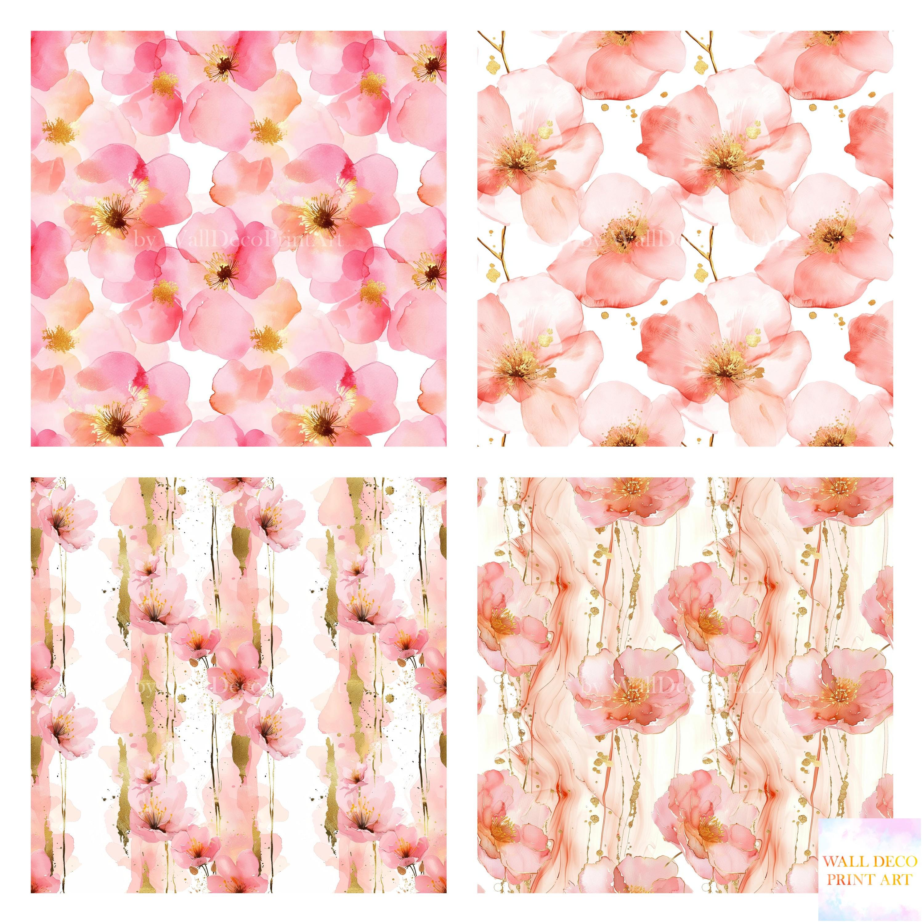 Golden Pink Flower Digital Paper - Seamless Abstract Design for ...