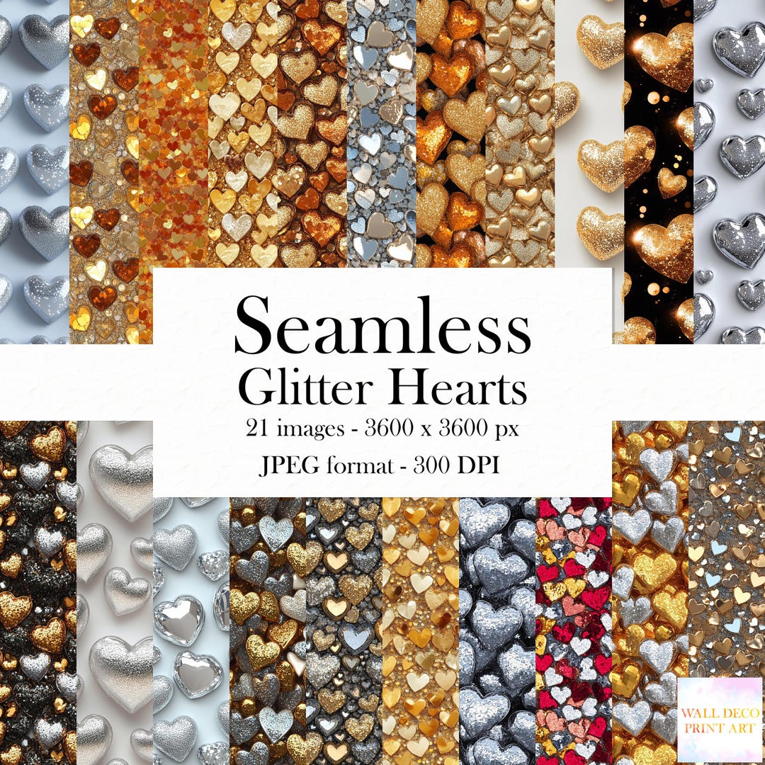 Glitter Hearts Digital Paper - Seamless Colorful Clipart for ...