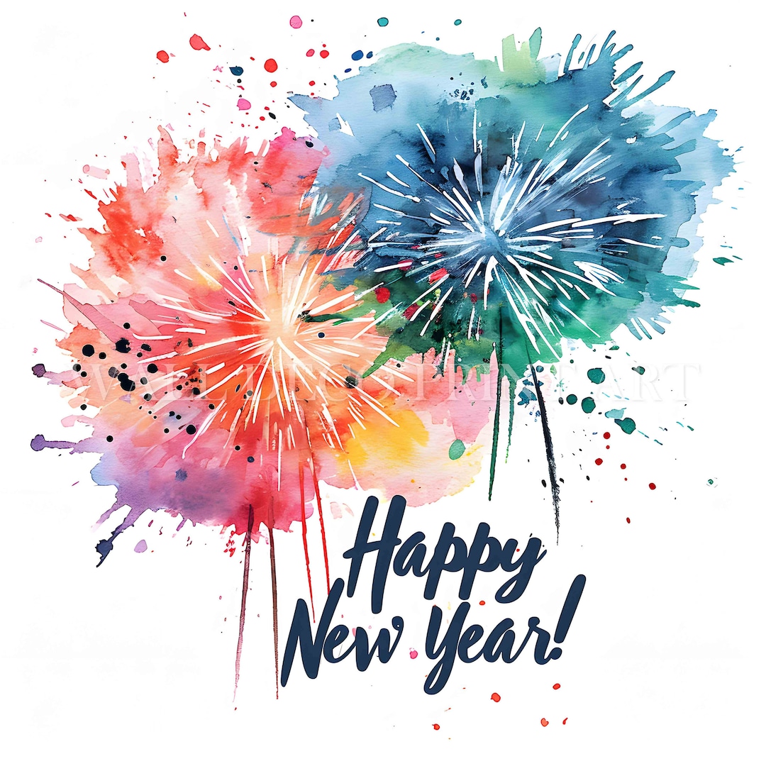 Colorful Happy New Year Clipart Bundle - 10 High Quality Jpgs - Digital ...