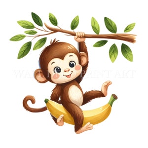 Soft Sketch Monkey & Banana Clipart Bundle - 11 High Quality JPG ...