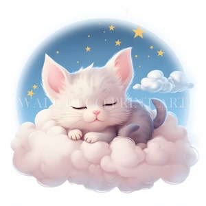 Cat Sleeping on a Cloud Clipart Bundle - 11 High Quality Jpgs - Digital ...