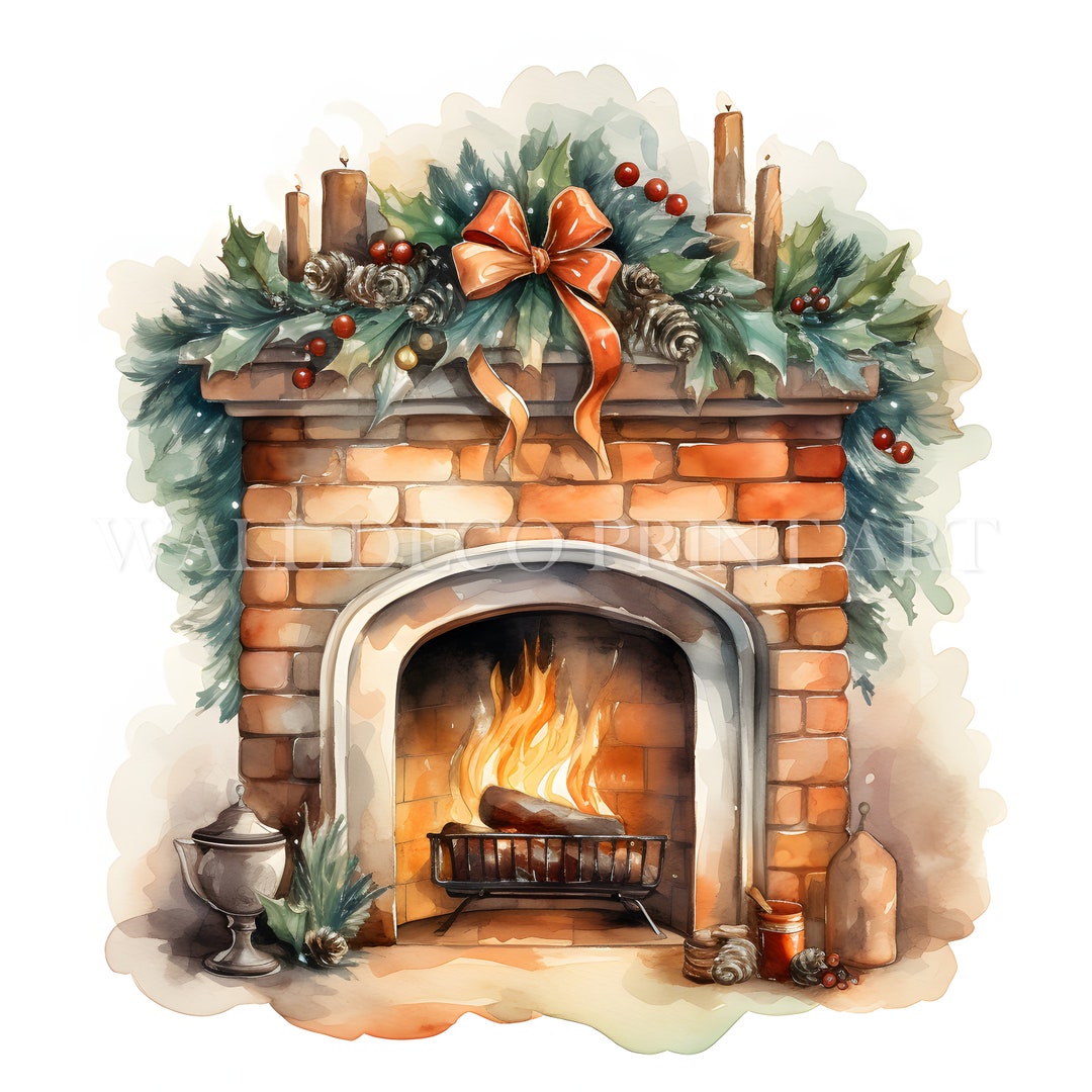 Christmas Fireplace Clipart Bundle - 12 High Quality JPG - Digital ...