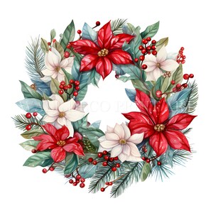 Christmas Flower Wreath Clipart Bundle - 10 High Quality Jpgs - Digital ...