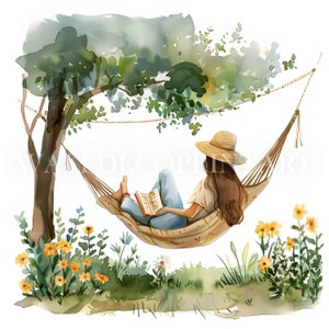 9 Woman Reading in Hammock Clipart Bundle - High Quality JPG - Digital ...
