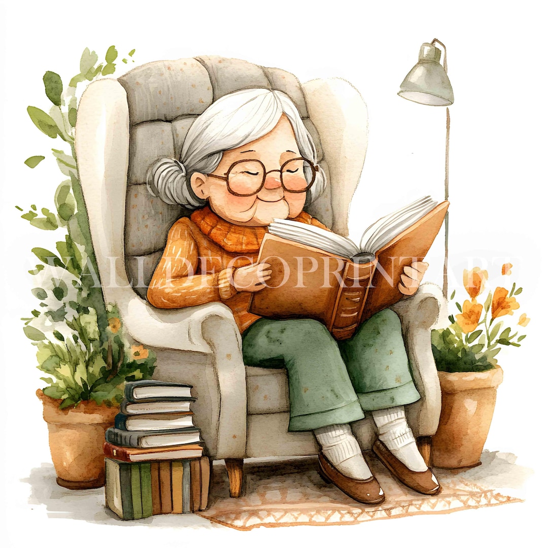 10 Reading Grandma Clipart - High Quality Jpgs - Digital Downloads ...