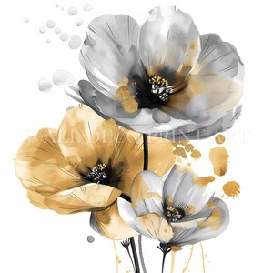 Silver & Gold Abstract Flowers Clipart Bundle - 10 High Quality Jpgs ...