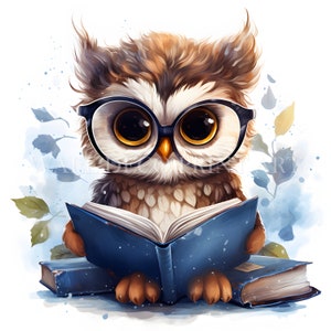 Cute Owl Reading Book Clipart Bundle - 14 High Quality Jpgs - Digital ...