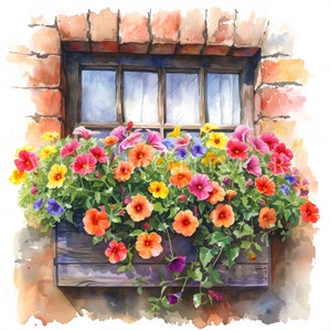 Flowery Window Box Clipart Bundle - 12 High Quality Jpgs - Digital ...