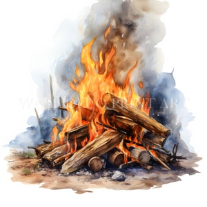 Watercolor Bonfire Clipart Bundle - 10 High Quality Jpgs - Digital ...